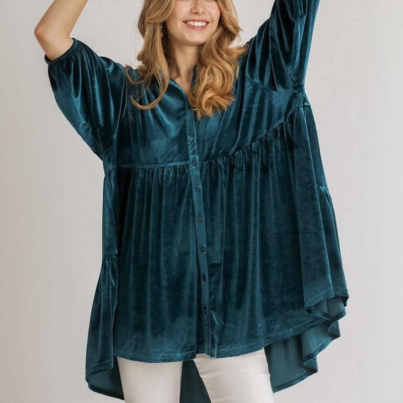 Camisa Elisabette™ em Veludo Acetinado Premium / Elegância Atemporal c